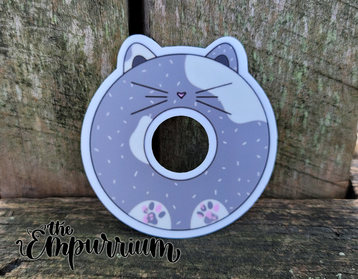 Donut Cat Vinyl Sticker - Grey and White – TheEmpurrium